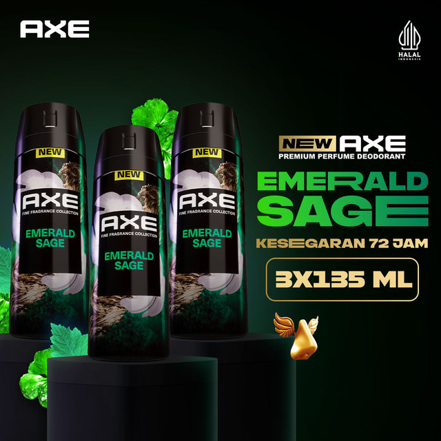 Jual AXE PREMIUM PERFUME DEODORANT EMERALD SAGE 135ML x3 | Shopee Indonesia