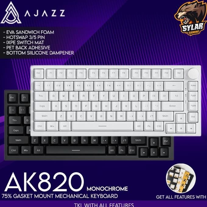 Jual PROMO!! Ajazz AK820 Monochrome 75% Gasket Mount Mechanical Gaming ...