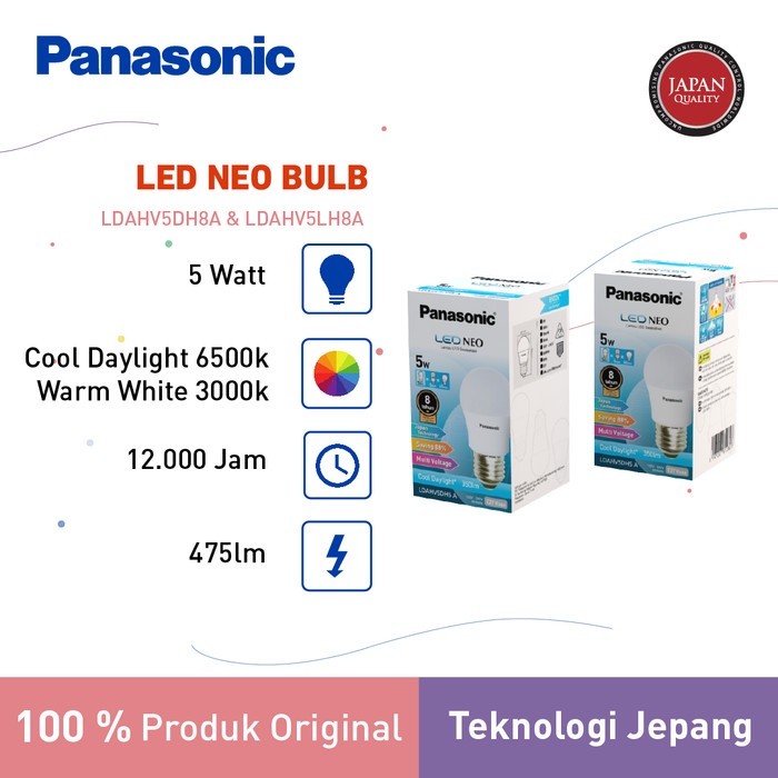 Jual Panasonic Lampu Bohlam LED Neo Bulb 5 Watt - Warm White | Shopee ...