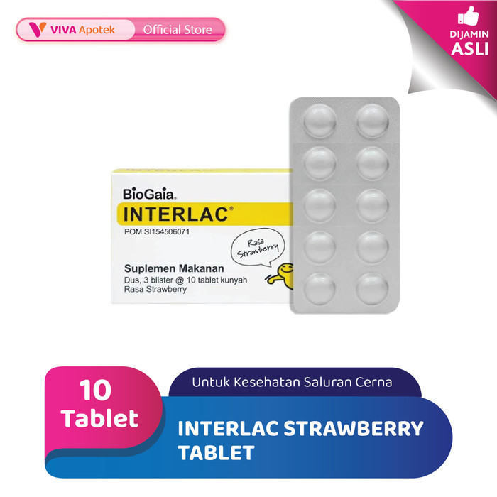 Jual Interlac Strawberry Tablet untuk Kesehatan Saluran Cerna (10 ...