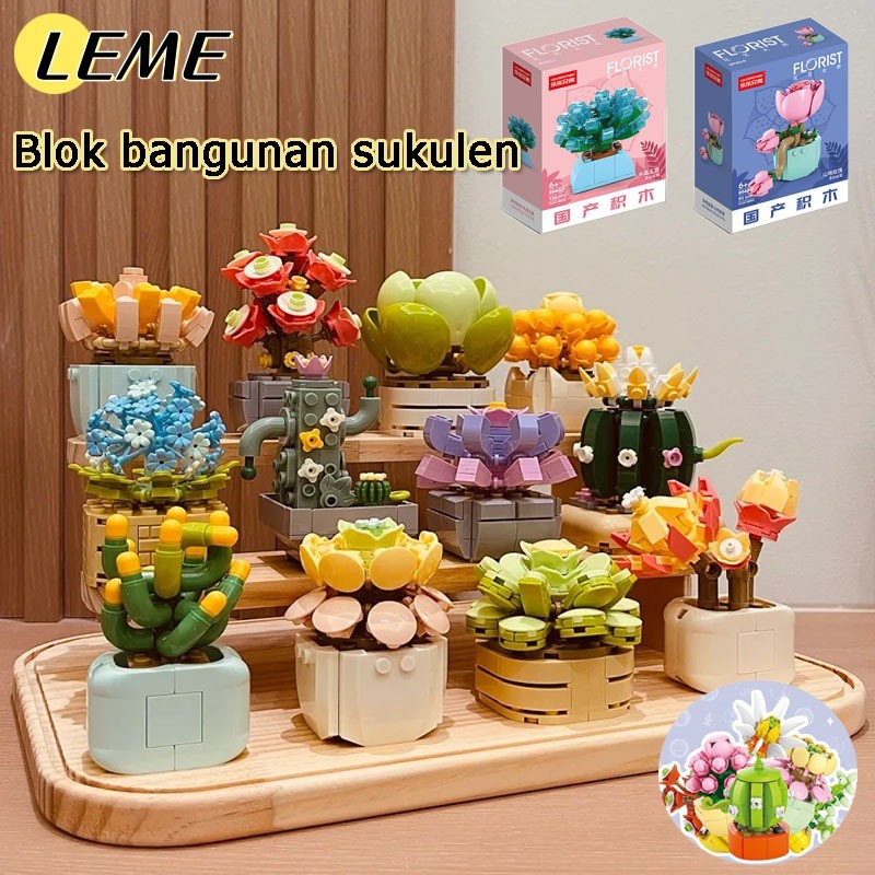 Jual LEME Mainan Anak Balok Tanaman Sukulen Pot Bunga dari Balok DIY ...