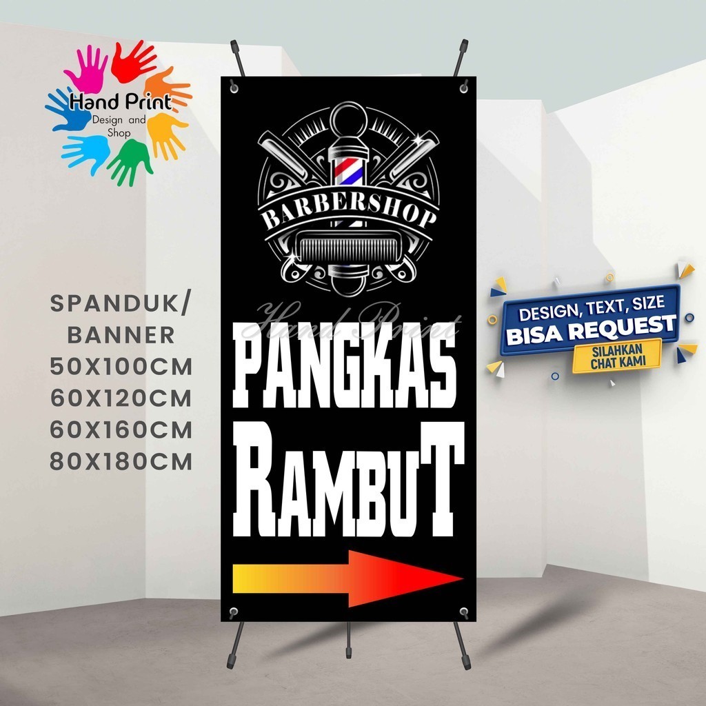 Jual Cetak Spanduk Banner Pangkas Rambut Barbershop Hitam MMT Spanduk ...