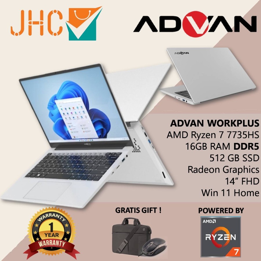Jual Laptop ADVAN WORKPLUS AMD Ryzen 7-7735HS 16GB 512GB SSD W11 14"FHD | Shopee Indonesia