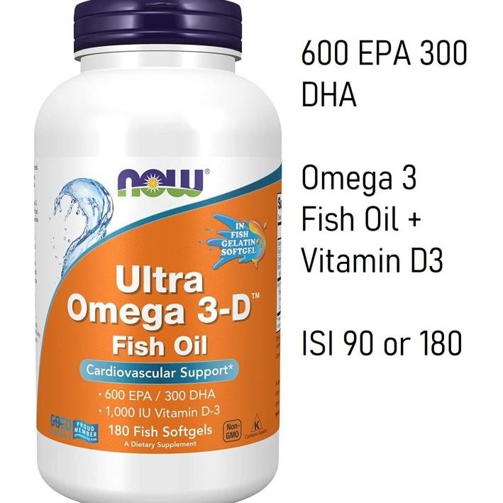 Jual NOW Foods Ultra Omega 3-D 3D Fish Oil Vitamin D3 600 EPA 300 DHA 180 _ Original | Shopee ...