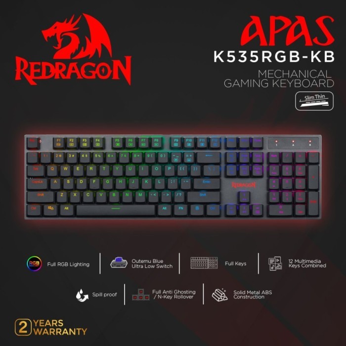 Jual READY!! Redragon K535 Mechanical Gaming Keyboard RGB Ultra Low Profile APAS | Shopee Indonesia