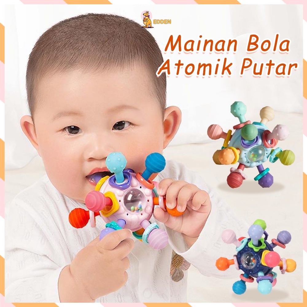 Jual Edden Bola teether bayi silikon Mainan bola atomik putar Rattle ...