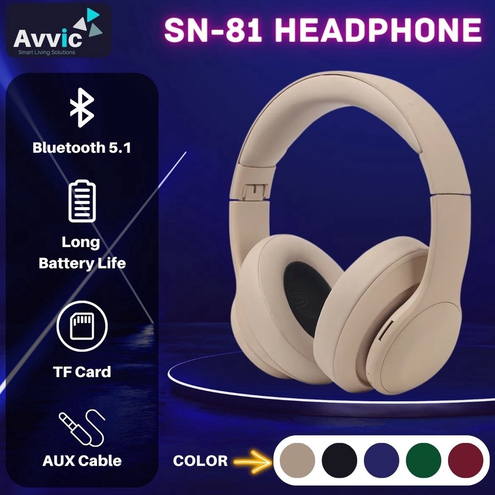 Jual [PRODUK-YARVY33] AVVIC SN-81 Wireless Headphone Bluetooth 5.1 Headset Stereo Hifi Bass HD ...