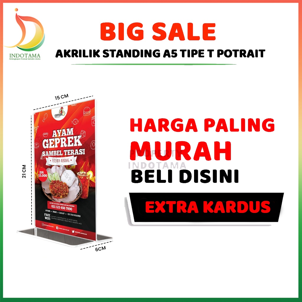 Jual Standing Akrilik Tent Card Brosur Type T Potrait Ukuran A4, A5, A6 ...