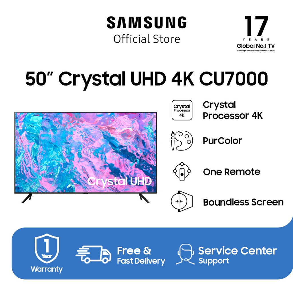 Jual Samsung Smart TV 50 inch Crystal UHD CU7000 dengan Crystal Processor 4K - UA50CU7000KXXD ...