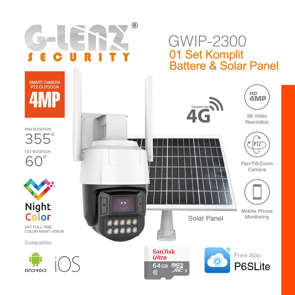 Jual GLENZ CCTV SIMCARD 4G OUTDOOR 4MP - GWIP 2300 - KOMPLIT BATTERE & SOLAR PANEL | Shopee ...