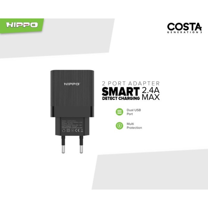Jual Hippo Adaptor Costa 3 2.4A 2 Port SDC USB Adapter Kepala Casan ...