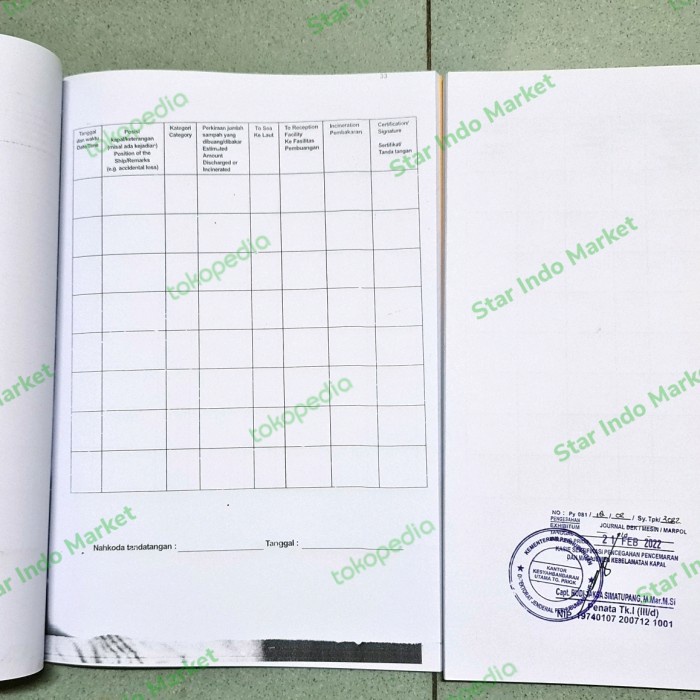 Jual PROMO!!! BUKU CATATAN SAMPAH / GARBAGE RECORD BOOK ANNEX V TERBARU ...