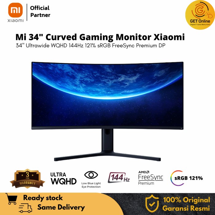 Jual Xiaomi Mi Curved Gaming Monitor 34" Ultrawide 1440p 144Hz FreeSync | Shopee Indonesia