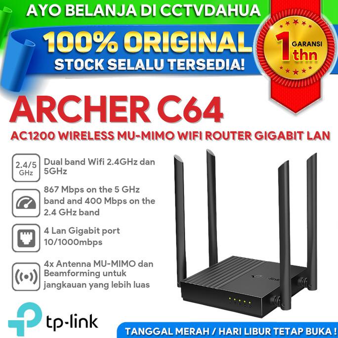 Jual Tp-Link Archer C64 Ac1200 Wireless Mu-Mimo Wifi Router Gigabit Lan ...