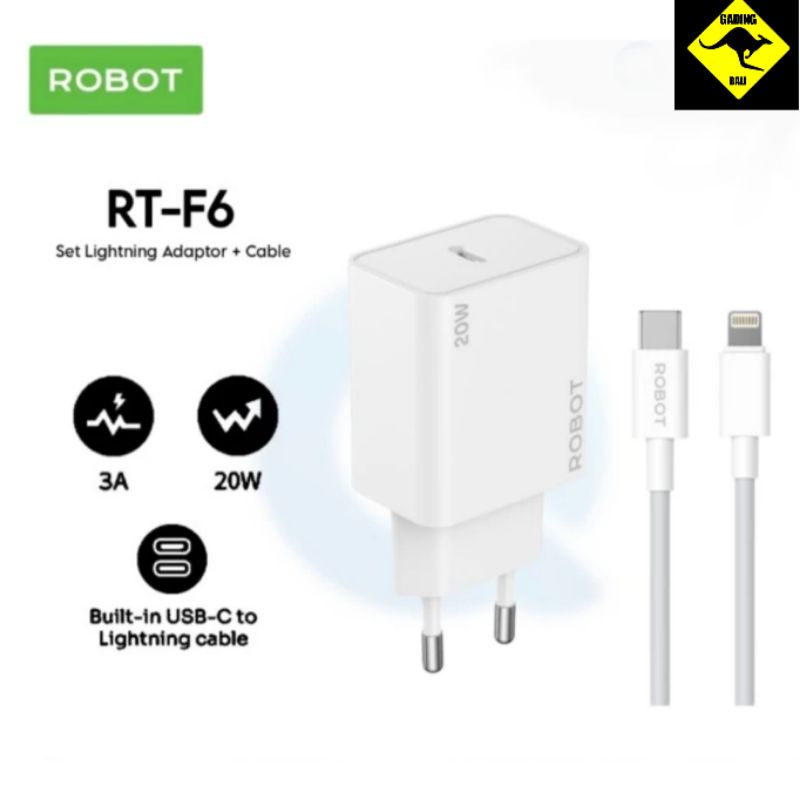 Jual CHARGER IPHONE ROBOT RTF6 CHARGER + KABEL TYPE C TO LIGHTNING 20W ...
