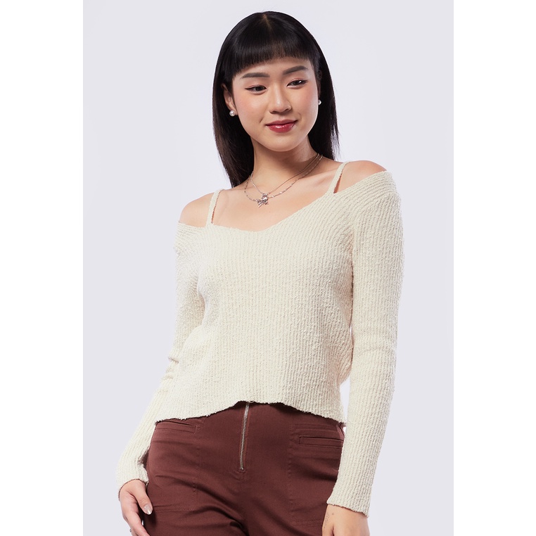 Jual COLORBOX Off Shoulder Long Sleeve Sweater Off White | Shopee Indonesia
