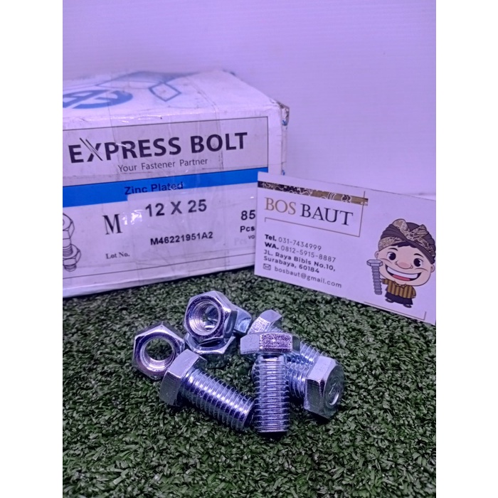 Jual Baut Mur Besi, Baut Mur Hexagon Besi M12X25 PutihP1.75 (Kunci 19 ...