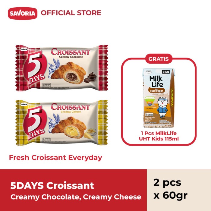 Jual 5 Days Croissant Mix Variant 2 Pcs x 60g Free Milklife UHT Kids ...