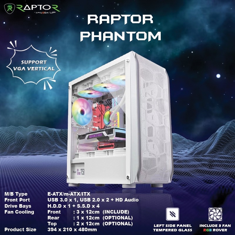 Jual Casing Gaming RAPTOR PHANTOM include 3 FAN RGB ROVER PC Case ...