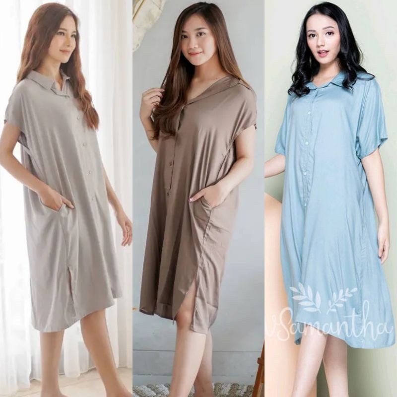 Jual Home Dress Wanita Full Kancing Daster Andin polos busui dress ...