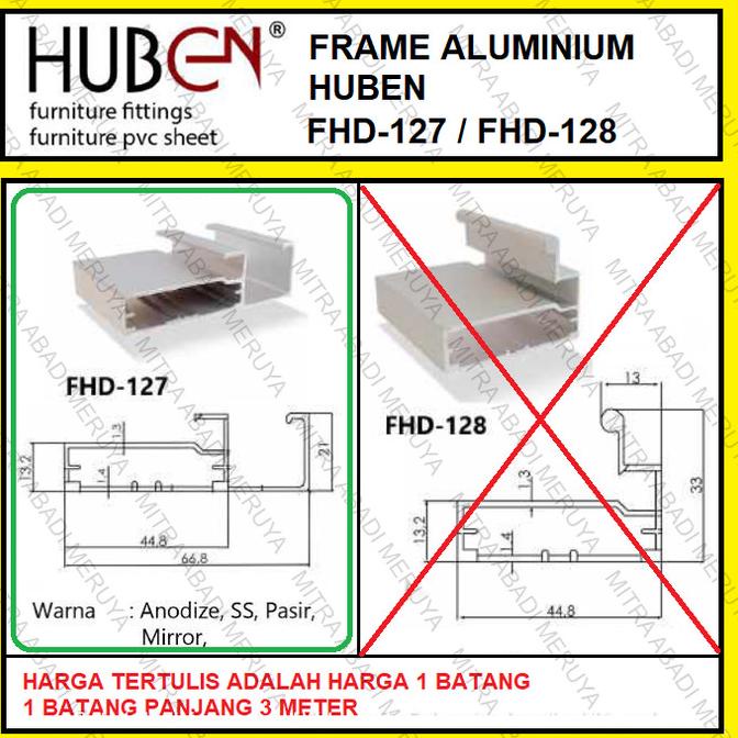 Jual Profil Frame Handle Alumunium Aluminium HUBEN FHD 127 FHD127 FHD ...