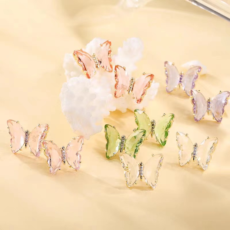 Jual Anting Kristal Lucu Transparan Berwarna Kupu-Kupu / Aksesoris ...