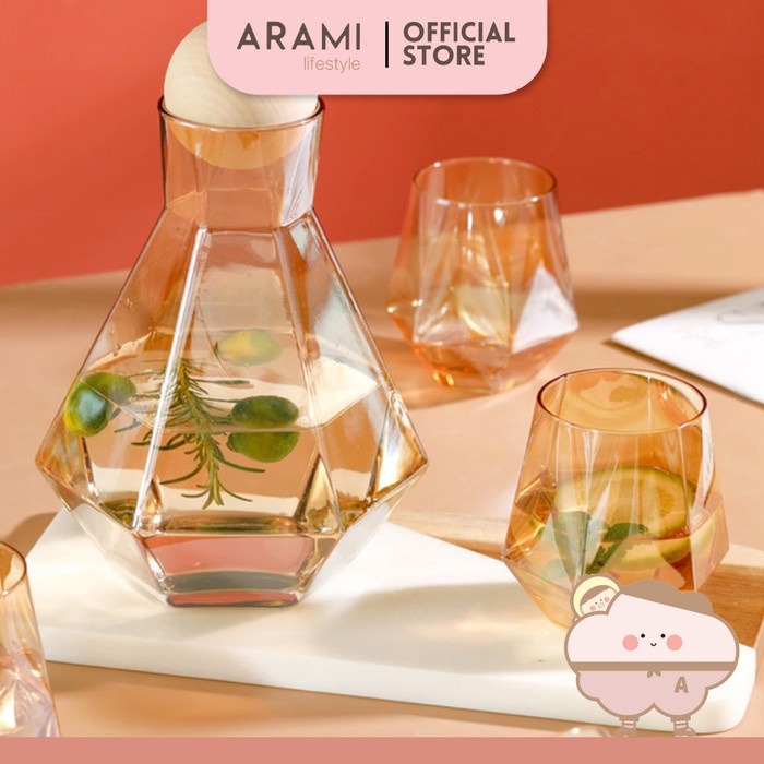 Jual ARAMI HEXAGONAL SERVING CRYSTAL WINE GLASS GIFT SET PAKET GELAS ...