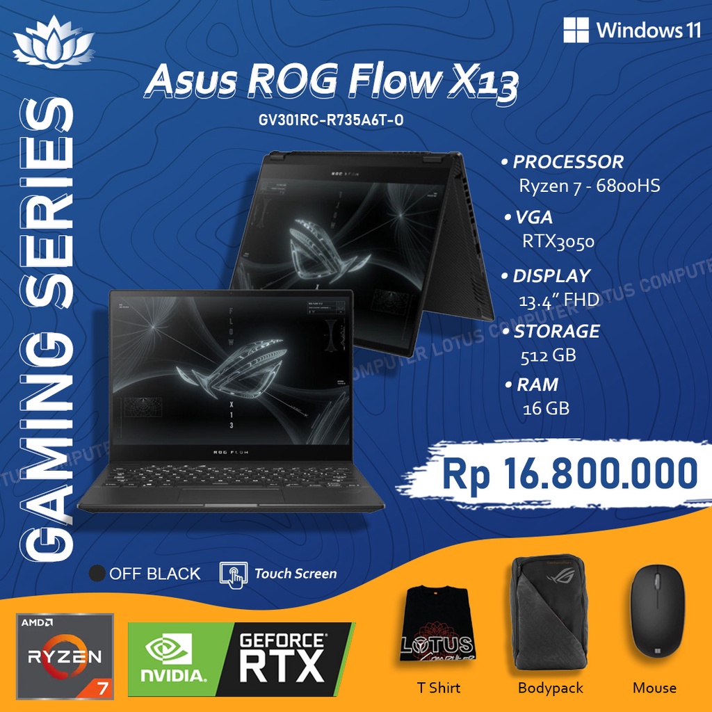 Jual Asus ROG Flow X13 GV301RC-R735A6T-O /AMD Ryzen 7-6800HS/16GB/512GB ...