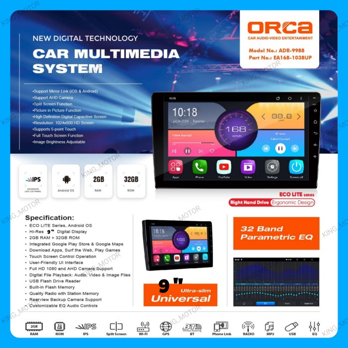 Jual Head Unit 9 inch Android ORCA ADR-9988 ECO LITE Series RAM 2/32 ...