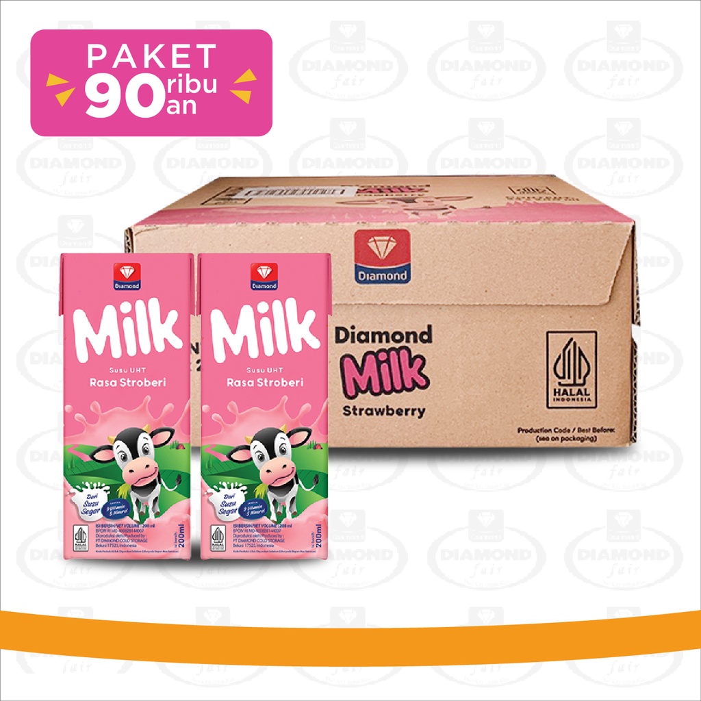 Jual DIAMOND UHT MILK STRAWBERRY 200 ML (24 PCS) | Shopee Indonesia