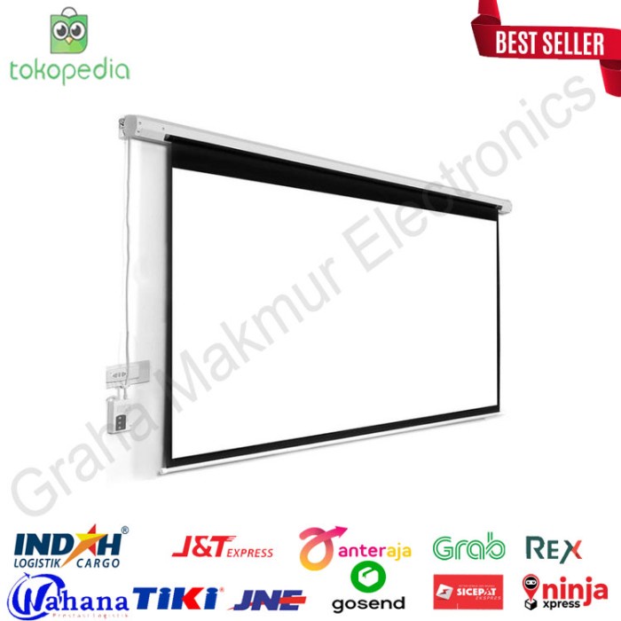Jual Layar Proyektor Otomatis 96" Screen Motorized Remote (244 x 244 ...