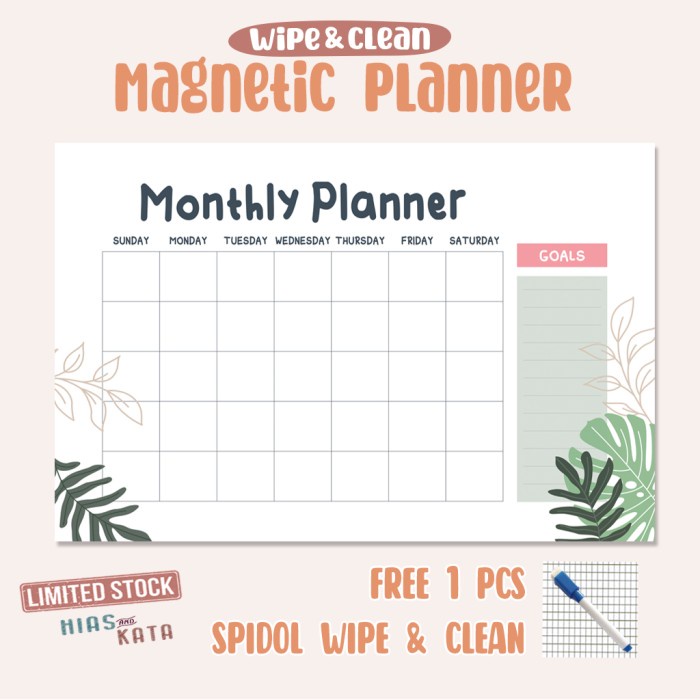 Jual magnetic monthly planner magnet planner tropical ( free 1 pcs ...