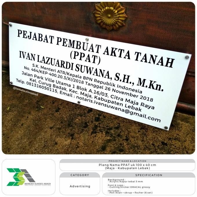 Jual Promo Best Seller Plang Nama Ppat Uk 100X40Cm Papan Nama Notaris ...