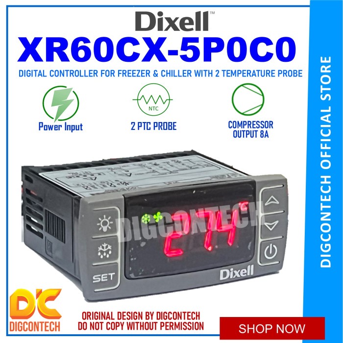 Jual Ready Digital Thermostat Dixell Xr60Cx-5P0C0 Terbatas | Shopee ...