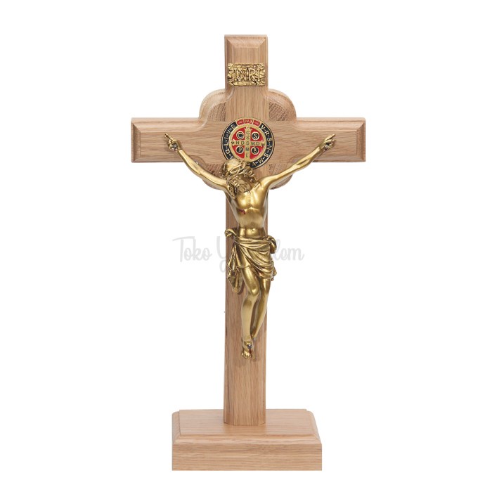 Jual [Original] Salib Duduk Benediktus White Oak Corpus Gold 40 Cm ...