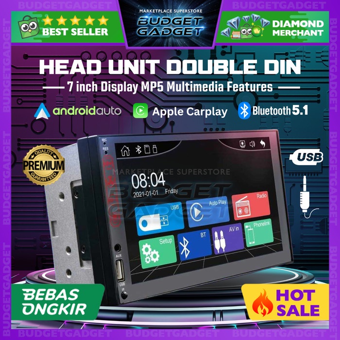 Jual Promo Head Unit 7 Inch Double Din Carplay Android Auto Bluetooth 5 ...