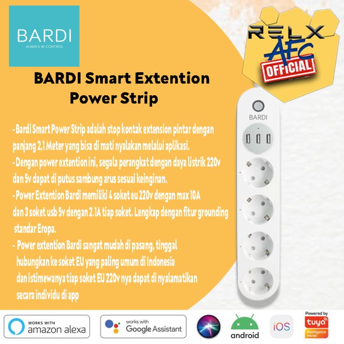 Jual Bardi Smart Extention Power Strips (Smart Stop Kontak, Wifi) | Shopee Indonesia