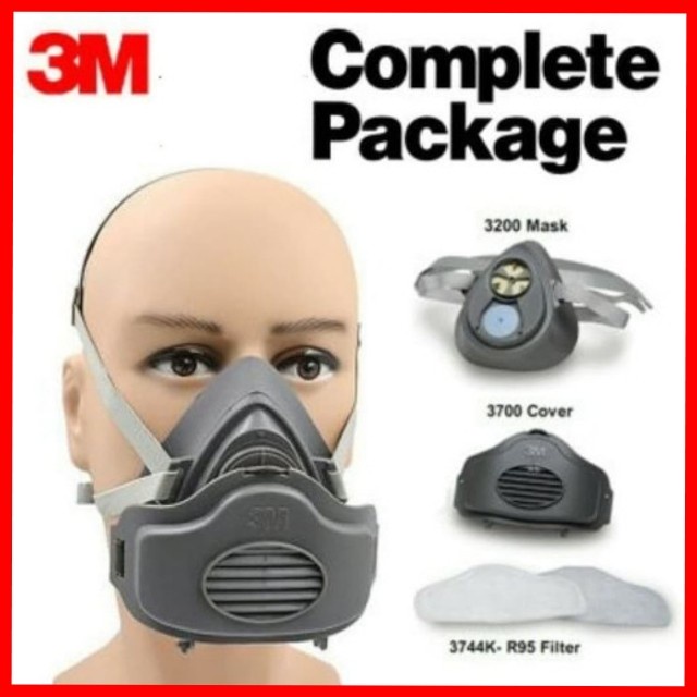 Jual MASKER 3M 3200 SET HALF FACE MASK RESPIRATOR SINGLE CARTRIDGE FULL ...