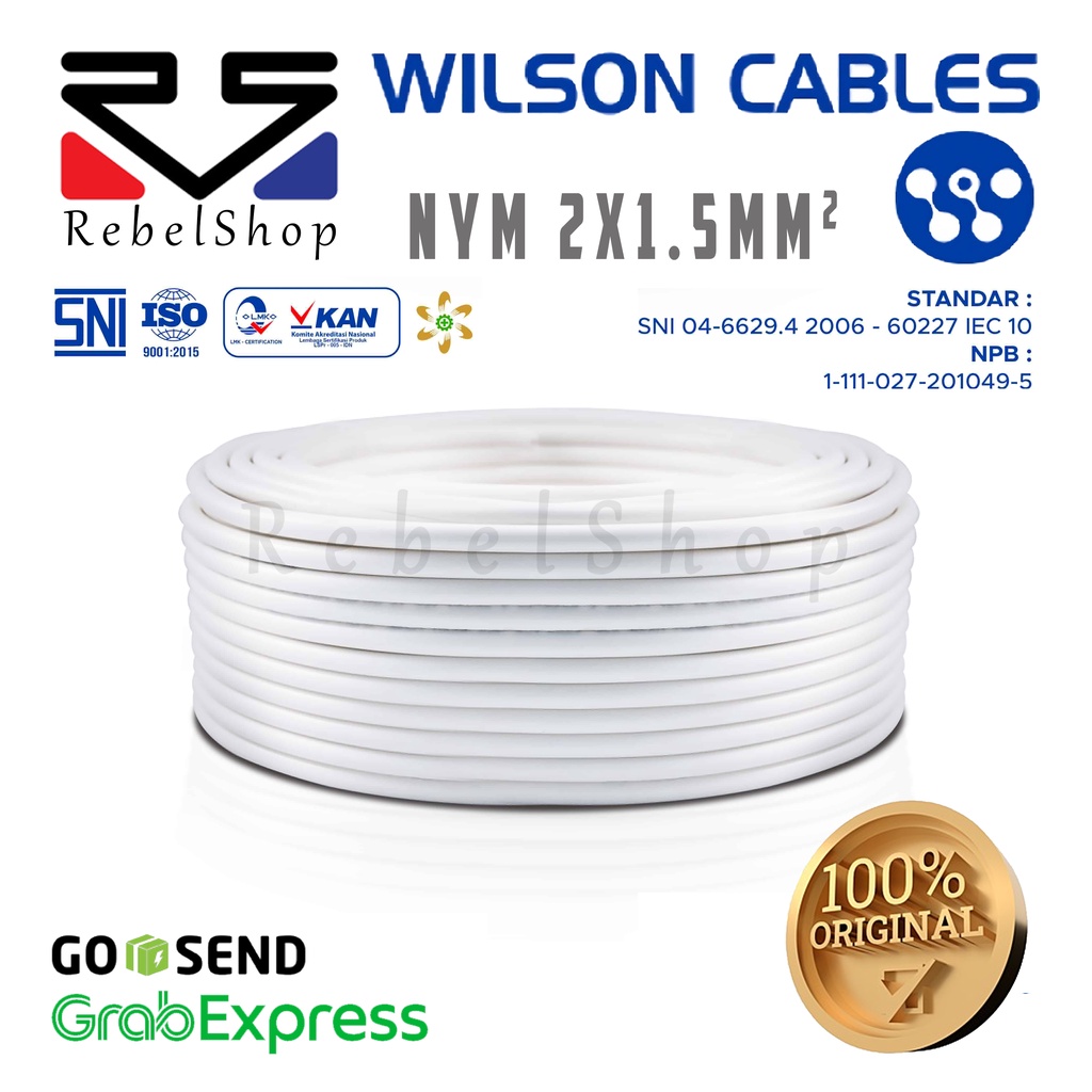 Jual Wilson Cables NYM Roll 2x1.5 mm2 Kabel Tembaga Kawat - 50 Meter | Shopee Indonesia