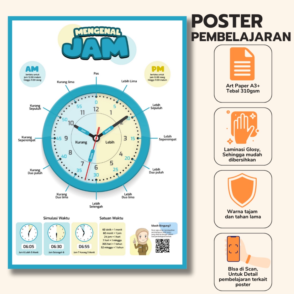 Jual Bu Guru Ria - Poster Mengenal Jam Pembelajaran Mengenal Waktu Yang ...