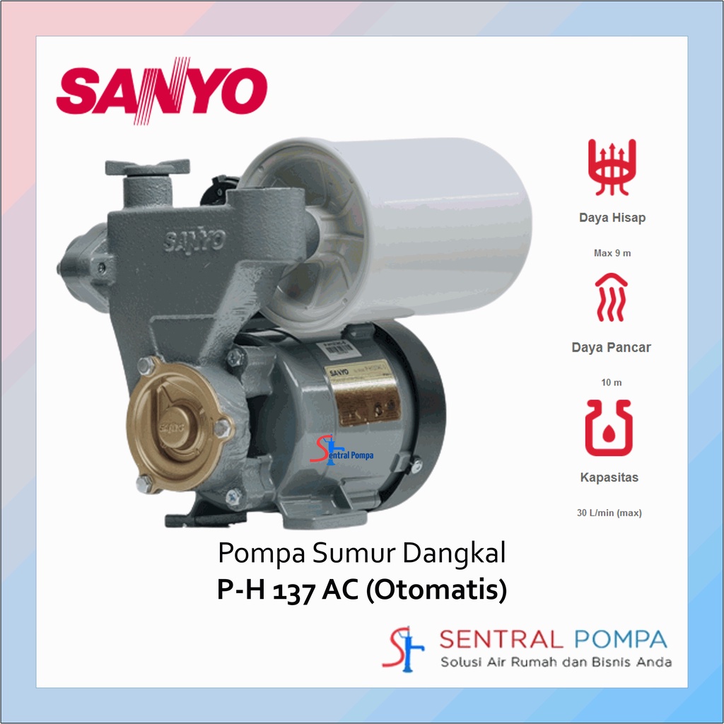 Jual Pompa Sumur Dangkal 125 Watt PH 137 AC Sanyo | Sentral Pompa ...