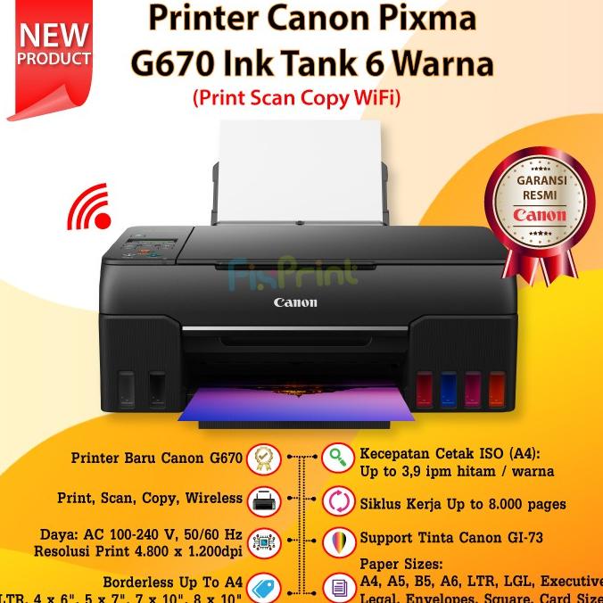 Jual Printer Canon Pixma G670 G-670 Ink Tank Photo 6 Warna Print Scan ...