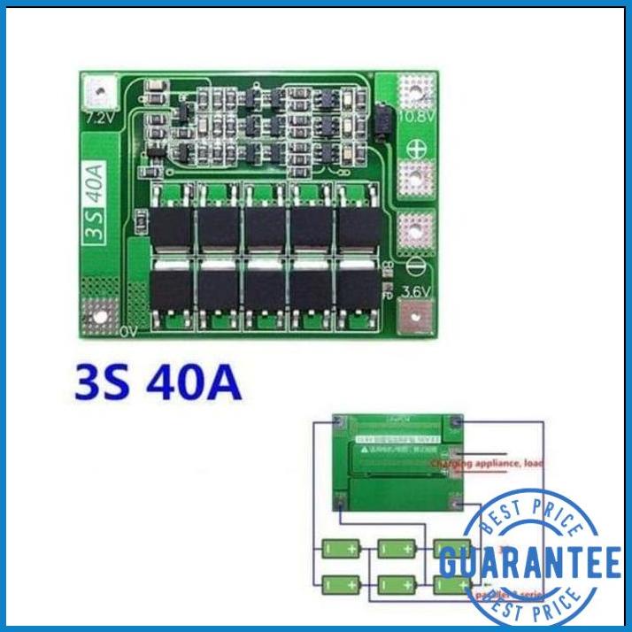Jual BATERAI MANAGEMENT SYSTEM BMS 3S 40A 40 AMPERE 12V 12 VOLT 18650 ...