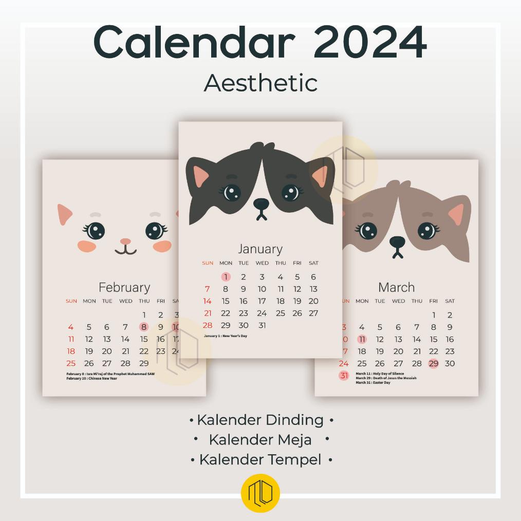 Jual [ZZR] KALENDER DINDING KUCING AESTHETIC 2024 / KALENDER MEJA ...