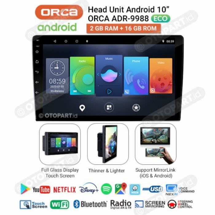 Jual Ori Head Unit Android 10Inch Orca Adr 9988 Series Eco Ram 2/16Gb Universal Berkualitas ...
