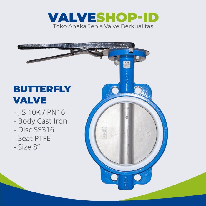Jual Ori Butterfly Valve Size 8 Inch Cast Iron Jis 10K / Pn16 Seat Ptfe Berkualitas | Shopee ...