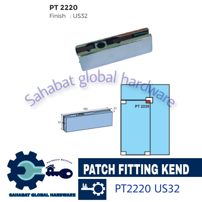 Jual Patch Fitting KEND PT2220 US32 Fitting kaca Kend PT 2220 PT 20 ...