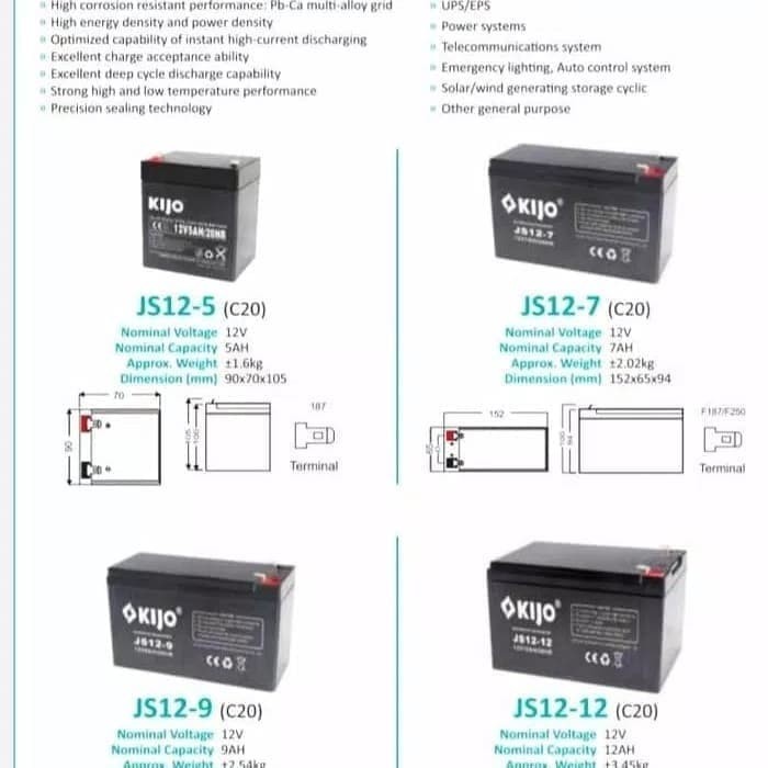 Jual (ORI SALE) BATTERY KERING VRLA OR AKI KERING VRLA MERK KIJO 12V ...
