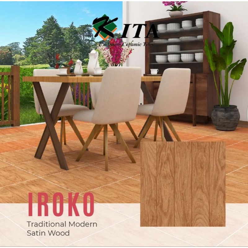 Jual Keramik lantai 50x50 IROKO SERIES corak kayu tekstur satin doft ...