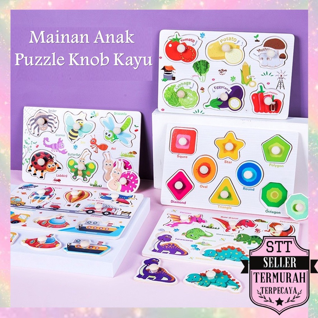 Jual STT Mainan Anak Puzzle Knob Kayu Jigsaw Karakter Lucu Wooden ...